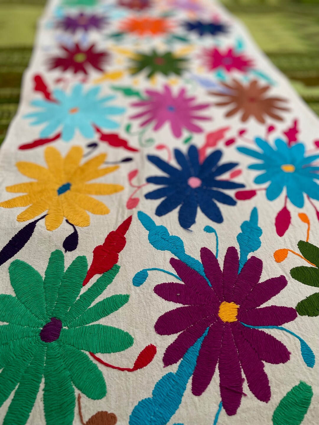 Colorful Otomi Hand Embroidered Tenango Style Flower Embroidered Table ...