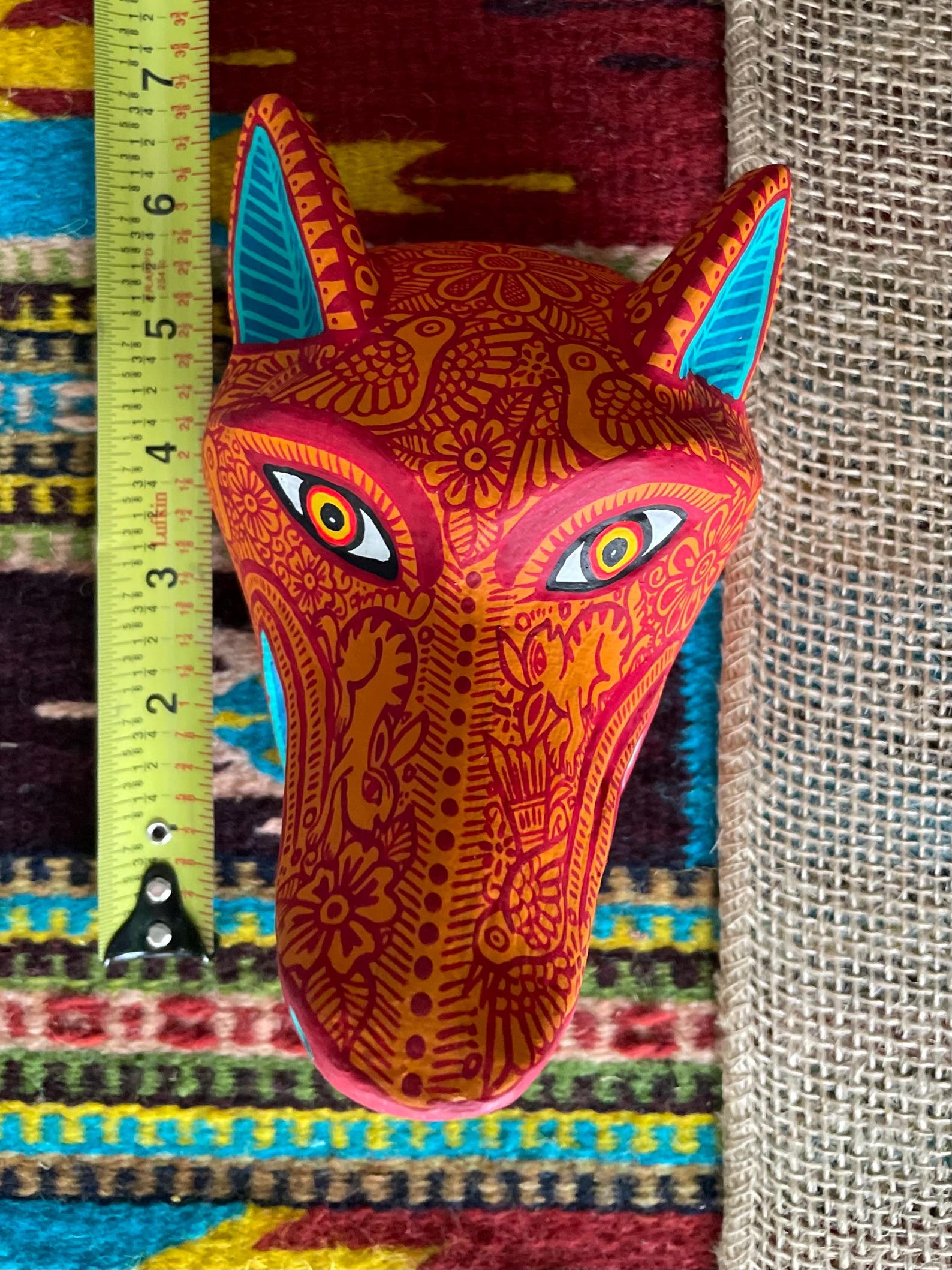 Smiling Coyote Copal Wood Figure From Mexico in Bright Red on Bright ...
