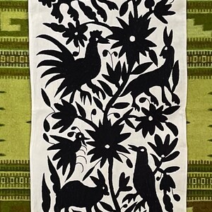 Black Tenango Otomi Hand Embroidered Vertically Oriented Table Runner ...