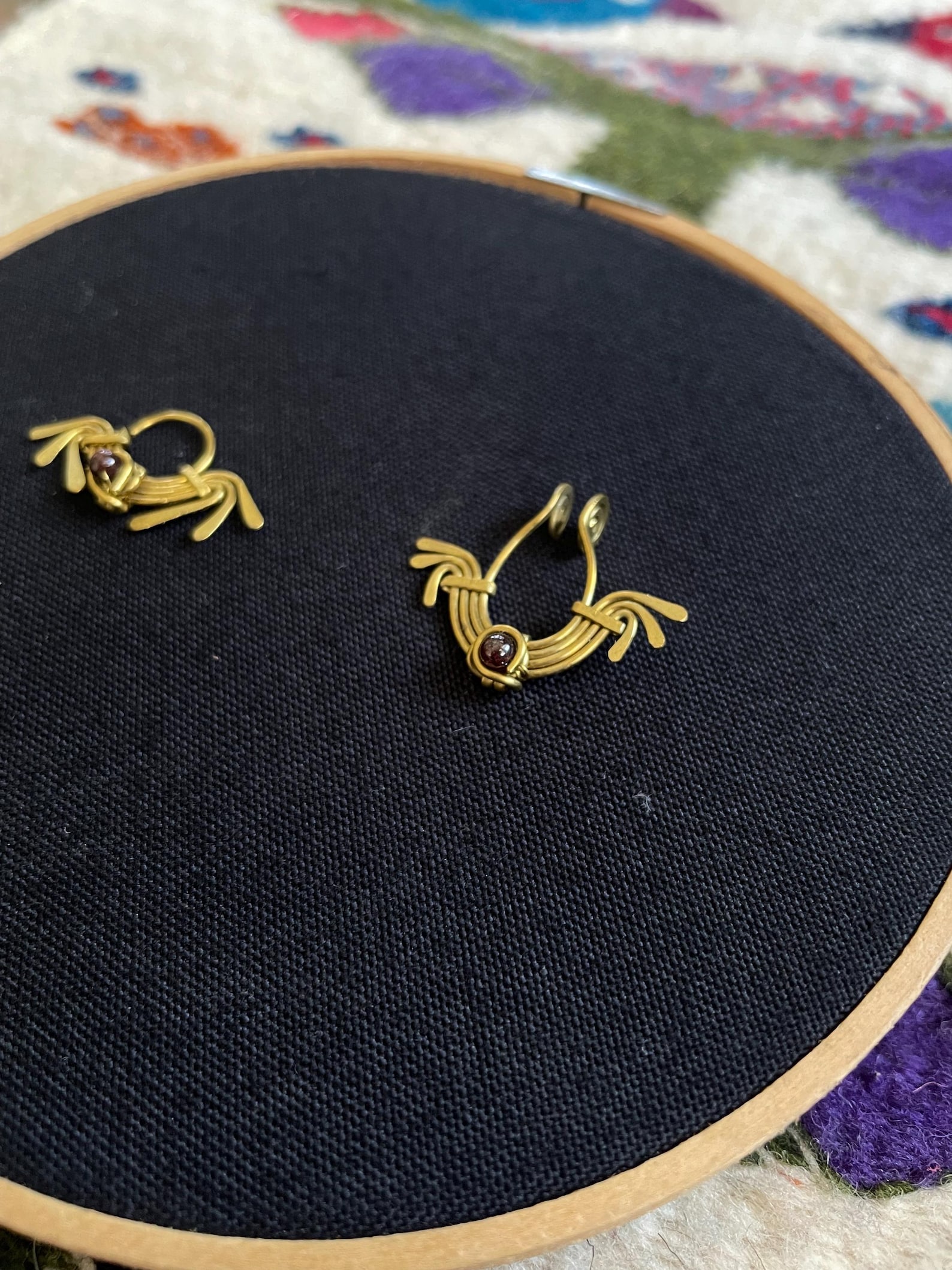 Ornate Filigree Septum Brass Piercing With Natural Garnet or Aventurine ...