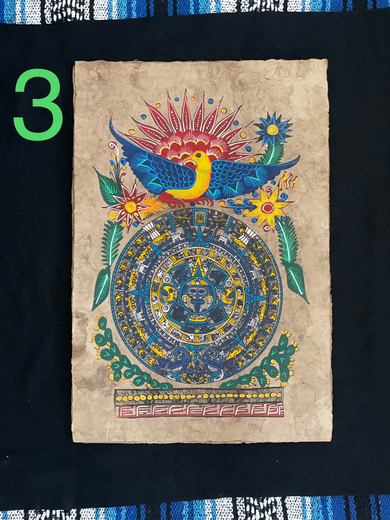 Large Amate Flora Fauna and Aztec Solar Calendar Paintings - Etsy