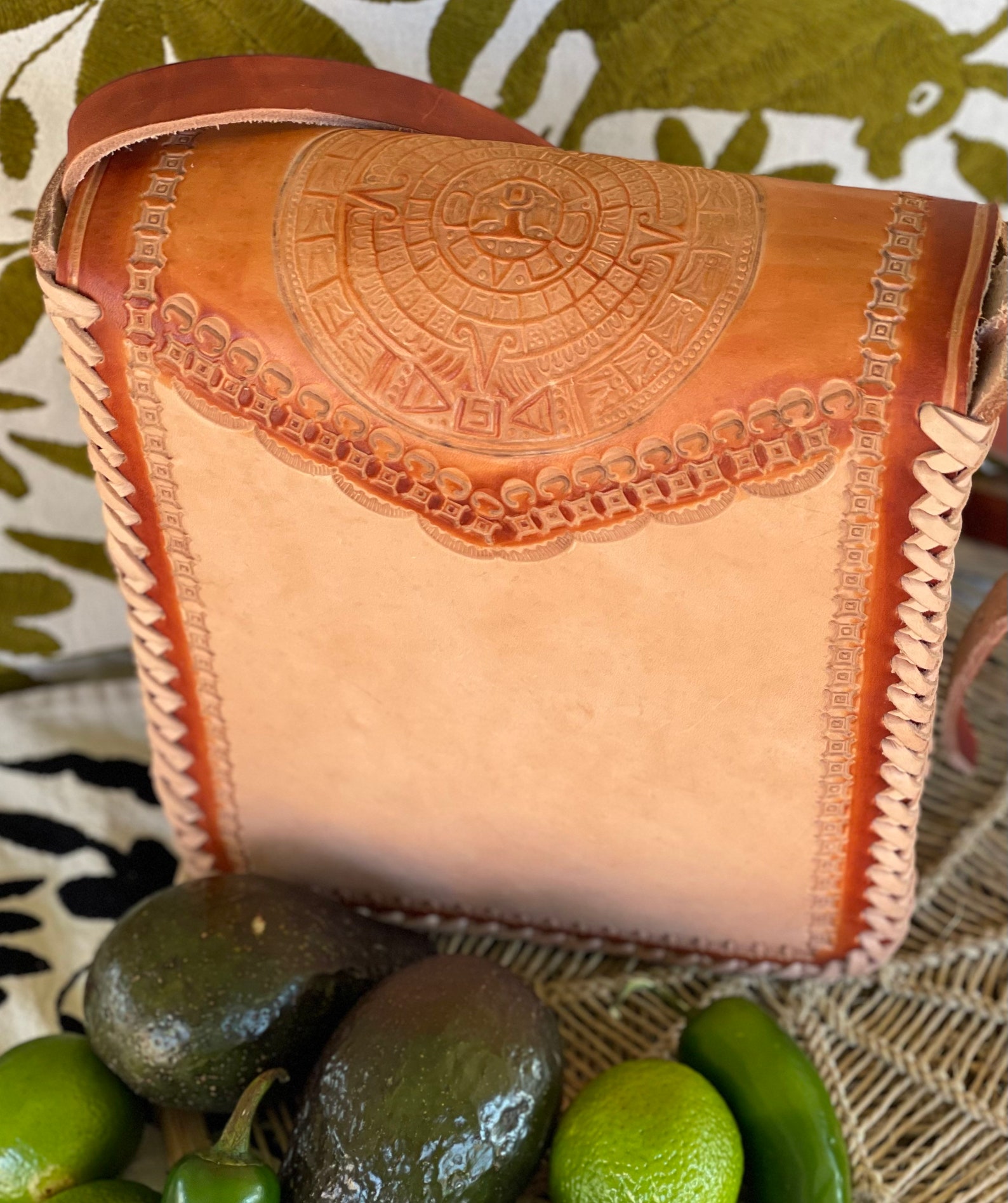 Medium Aztec Calendar Stamped Leather Mexican Crossbody Purse - Etsy