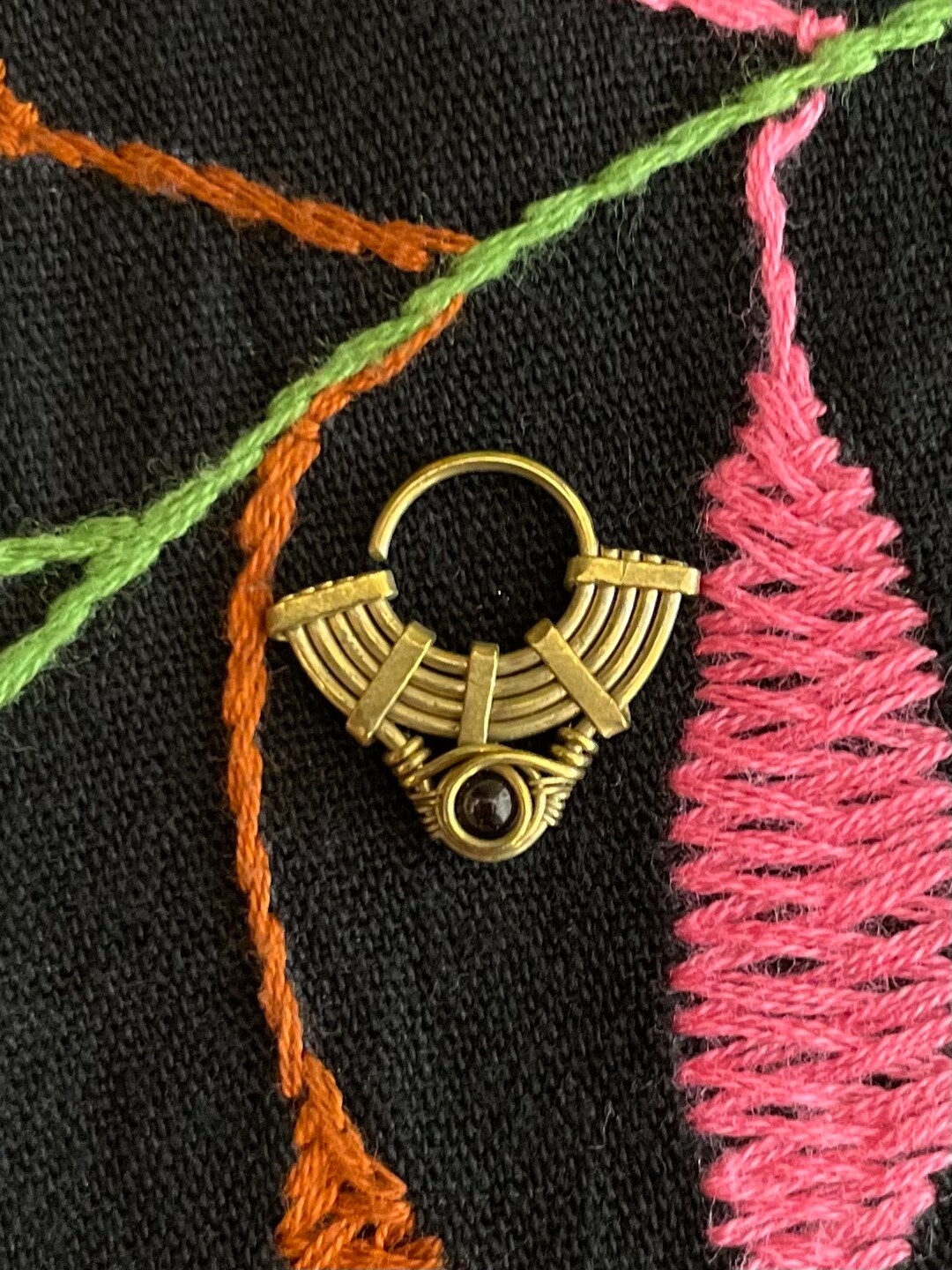 Ornate Filigree Septum Brass Piercing With Natural Garnet Stone ...