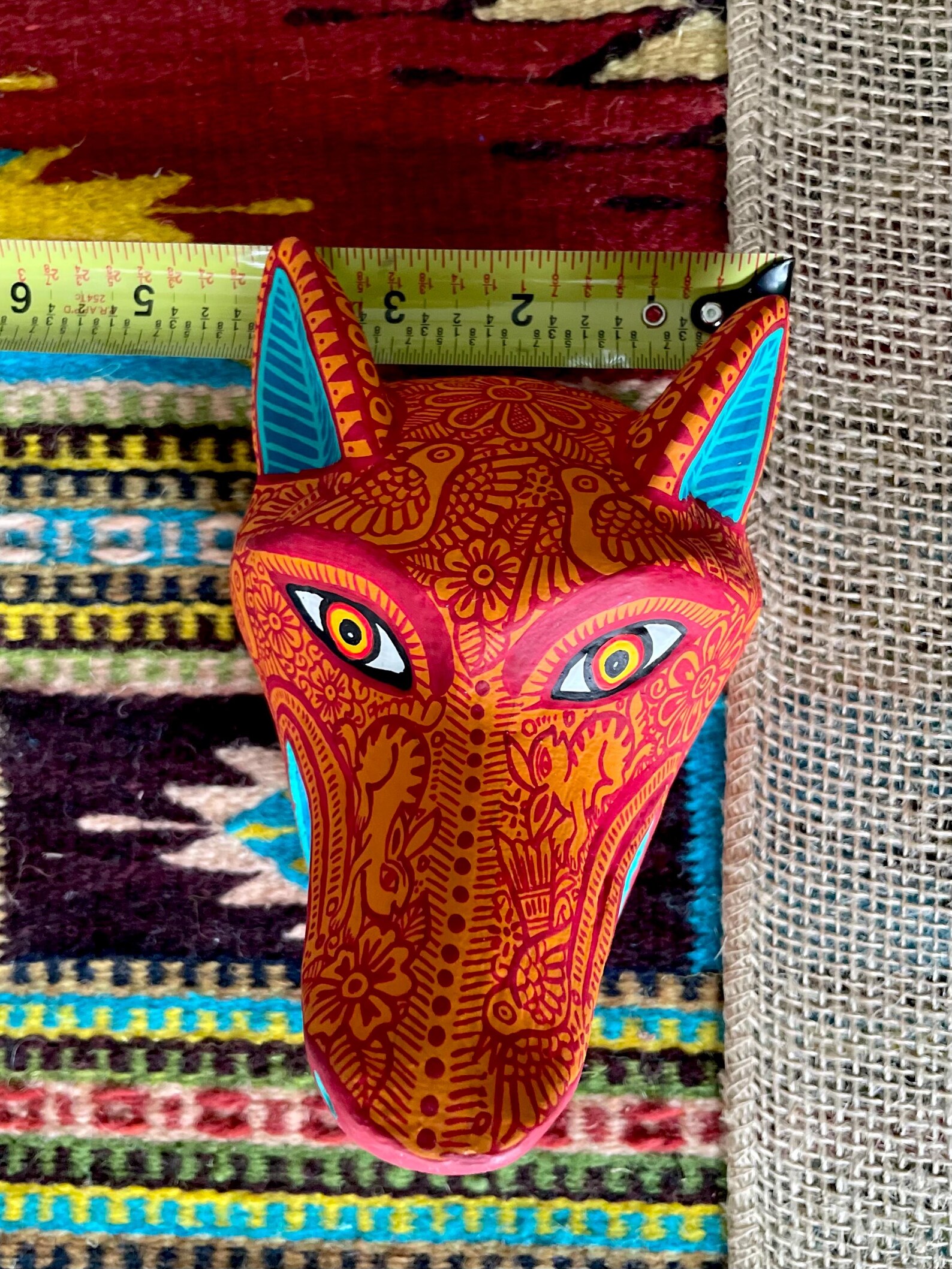 Smiling Coyote Copal Wood Figure From Mexico in Bright Red on Bright ...