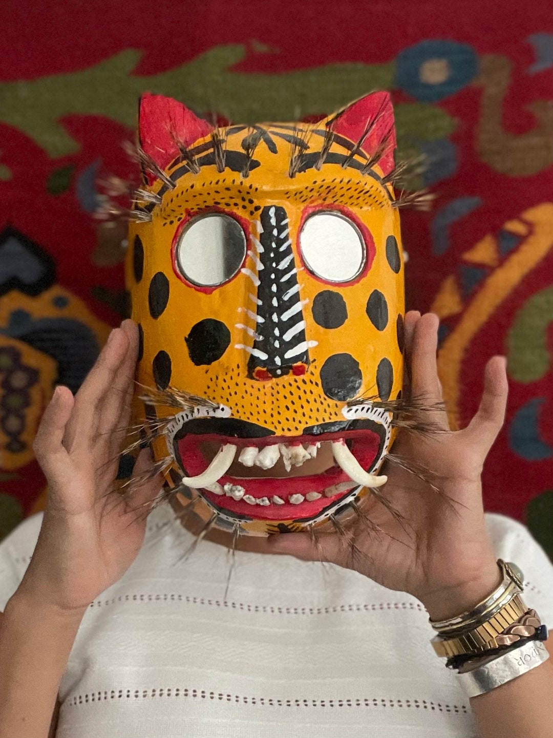 Mexican Jaguar Danza Del Tigre La Tigrada Tecuani Mask With Genuine ...