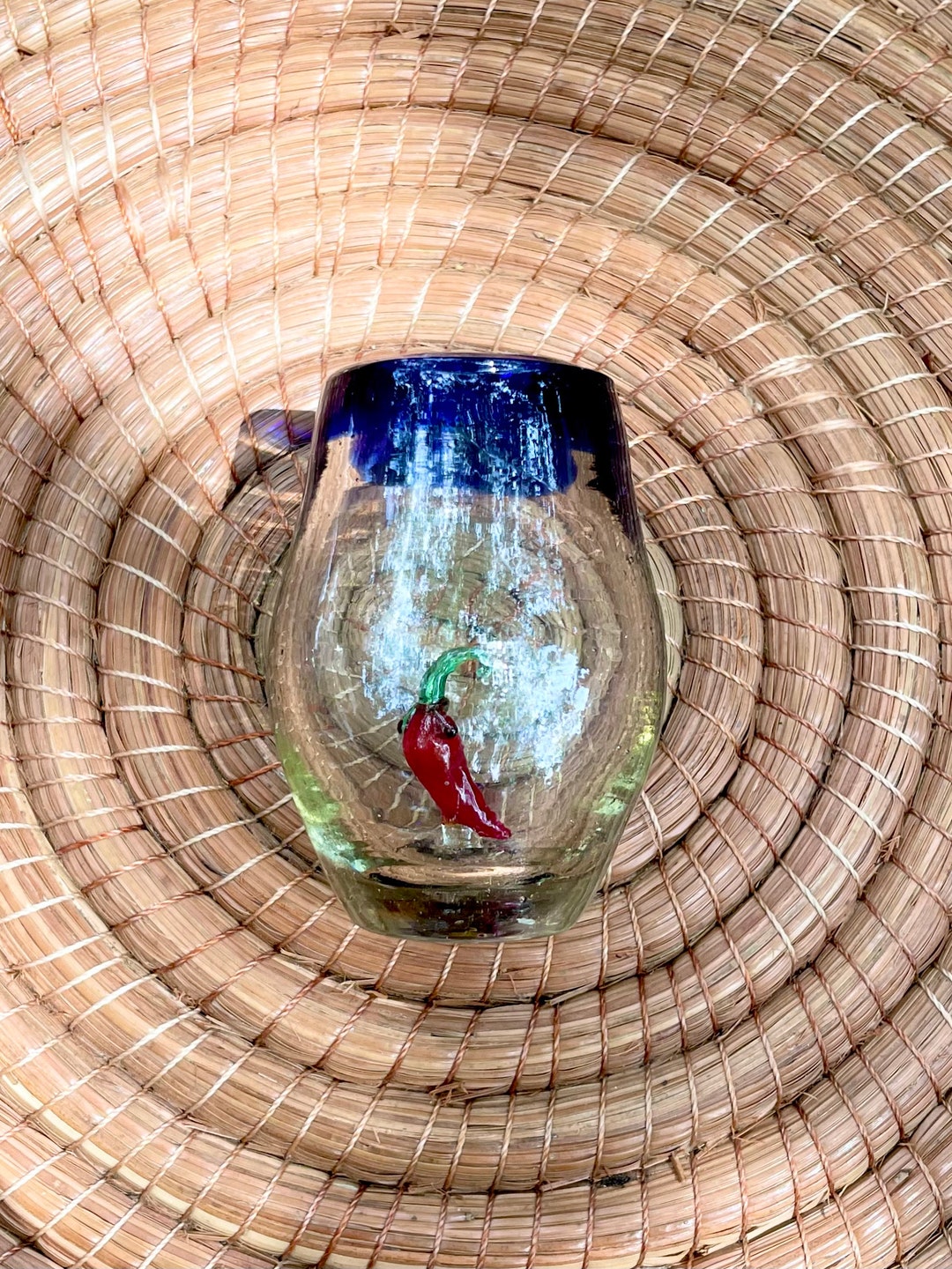 Set of Four (4) Blue Rim Mexican Tequila Mezcal Sipper Glass With Red ...