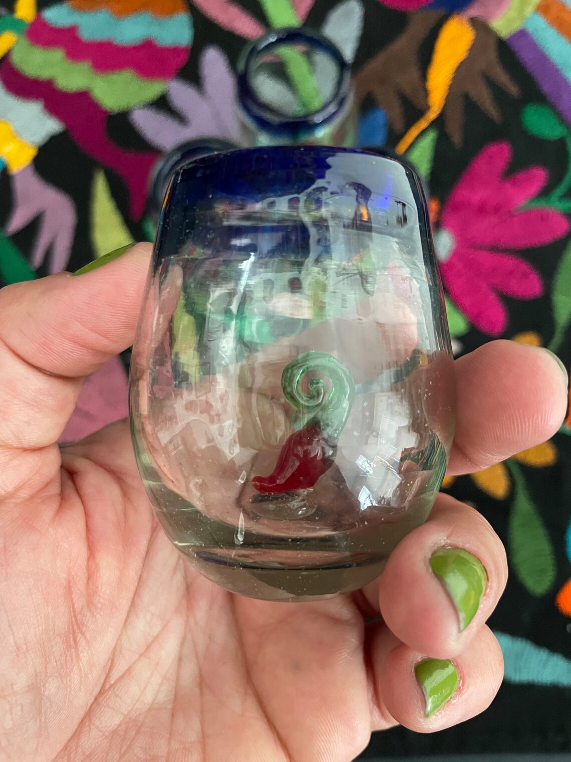 Set of Four (4) Blue Rim Mexican Tequila Mezcal Sipper Glass With Red ...