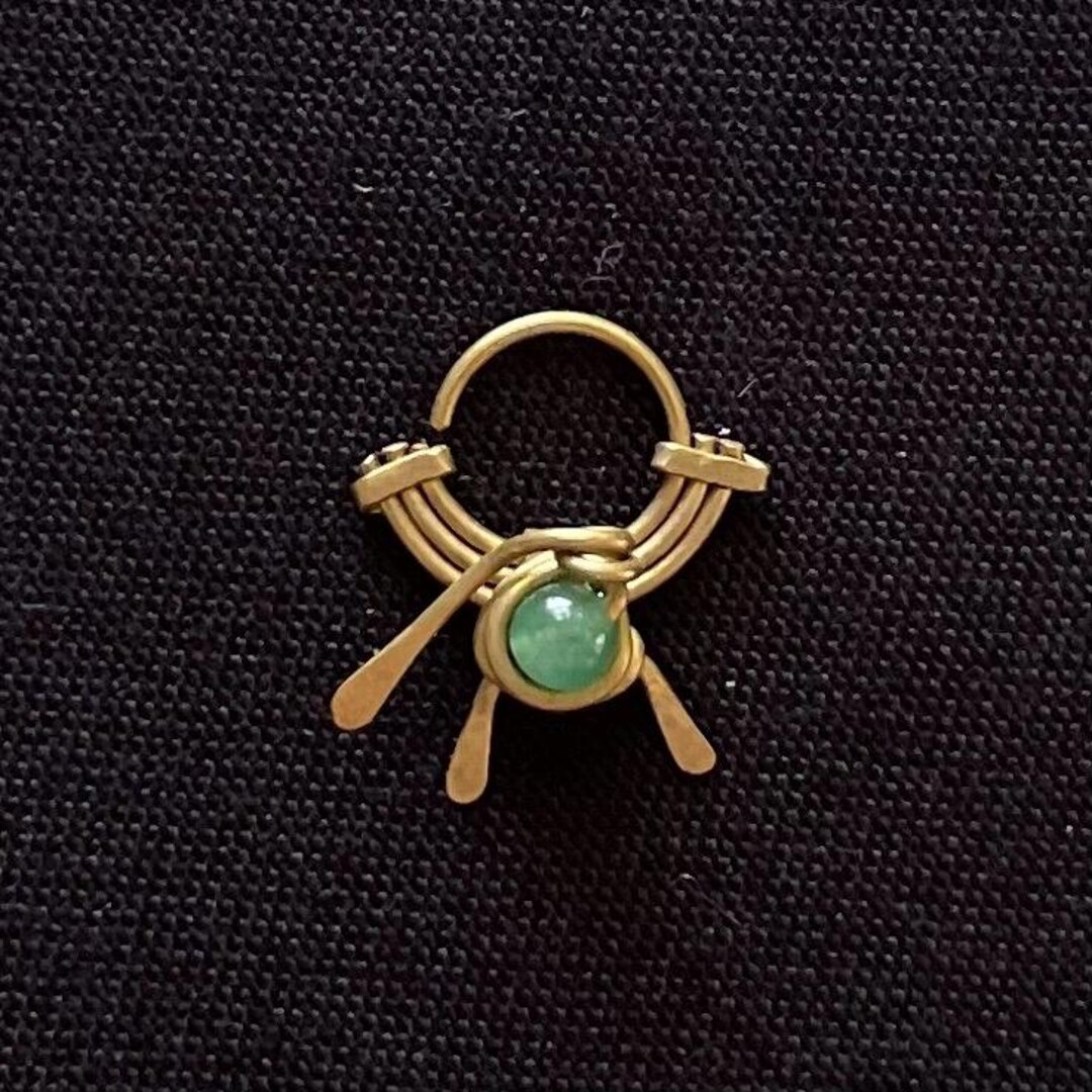 Ornate Filigree Septum Brass Piercing With Natural Green Quartz Stone ...