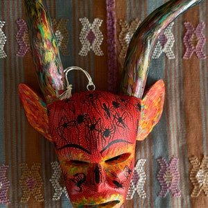 Oaxacan Carnaval Wooden Decorative Mini Devil Mask Featuring Arachnids ...