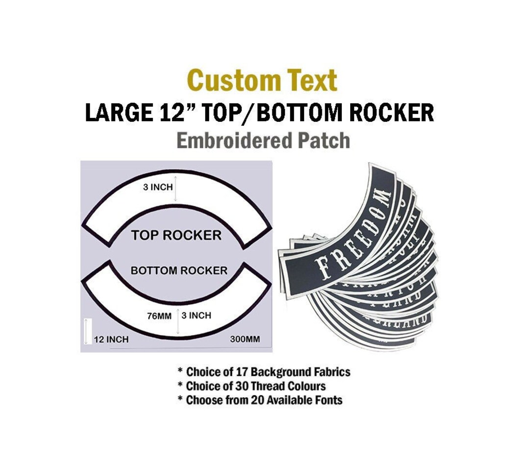 Custom Embroidered 12 Top or Bottom Rocker Text Patch - Etsy Österreich