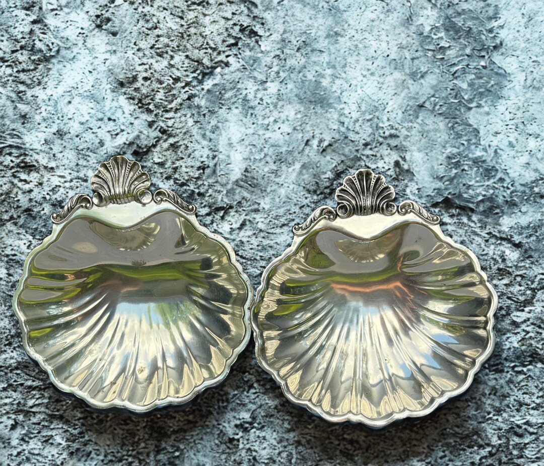 Vintage Silver Shell Dishes – Set of 2 Ornate Clam Shell Bowls ...