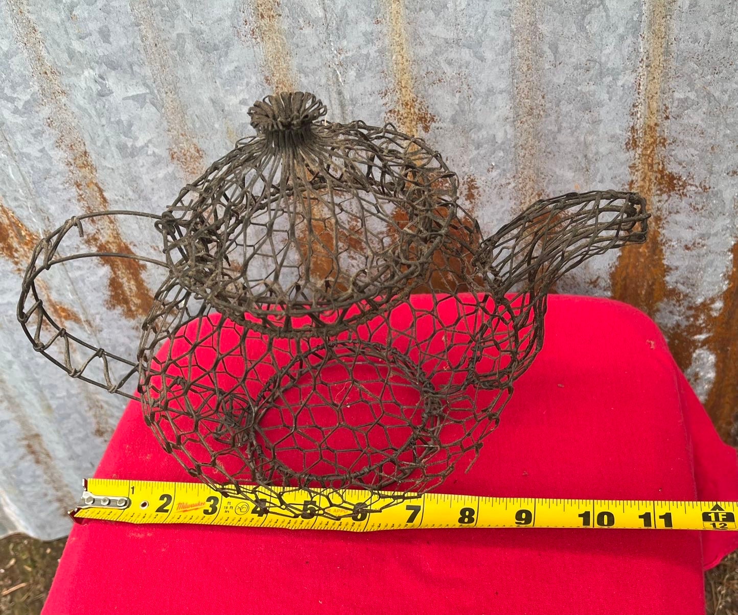 Vintage Tea Pot, Chicken Wire,retro Kitchen,hinged Lid Decor,metal ...