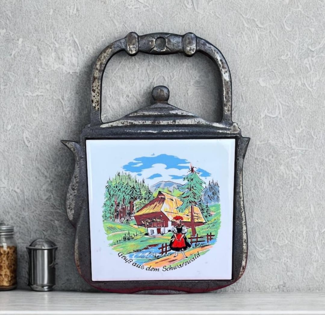 Vintage Ceramic Tile Trivet: Black Forest Teapot, Cast Iron - Etsy