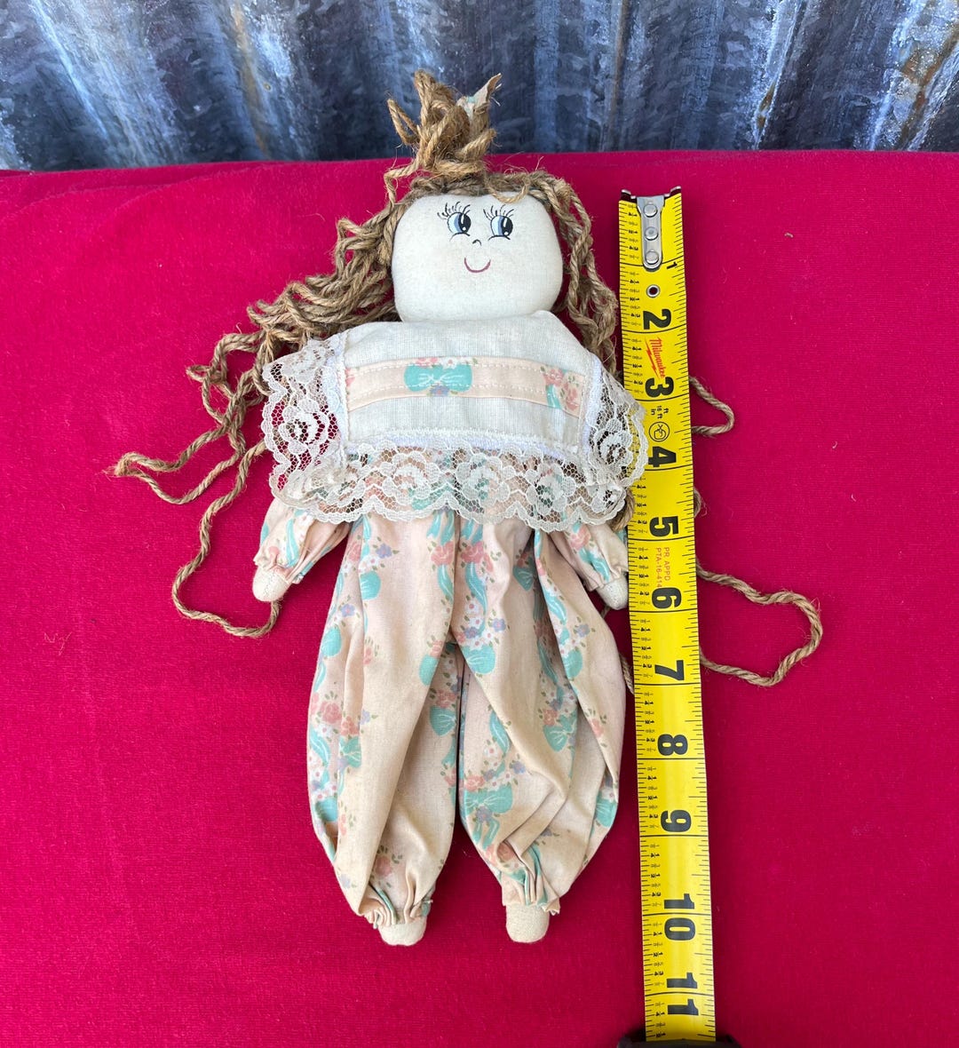 Vintage Rag Doll, Shelf Angel,raffia Hair,cloth Doll, Small Girl Doll ...