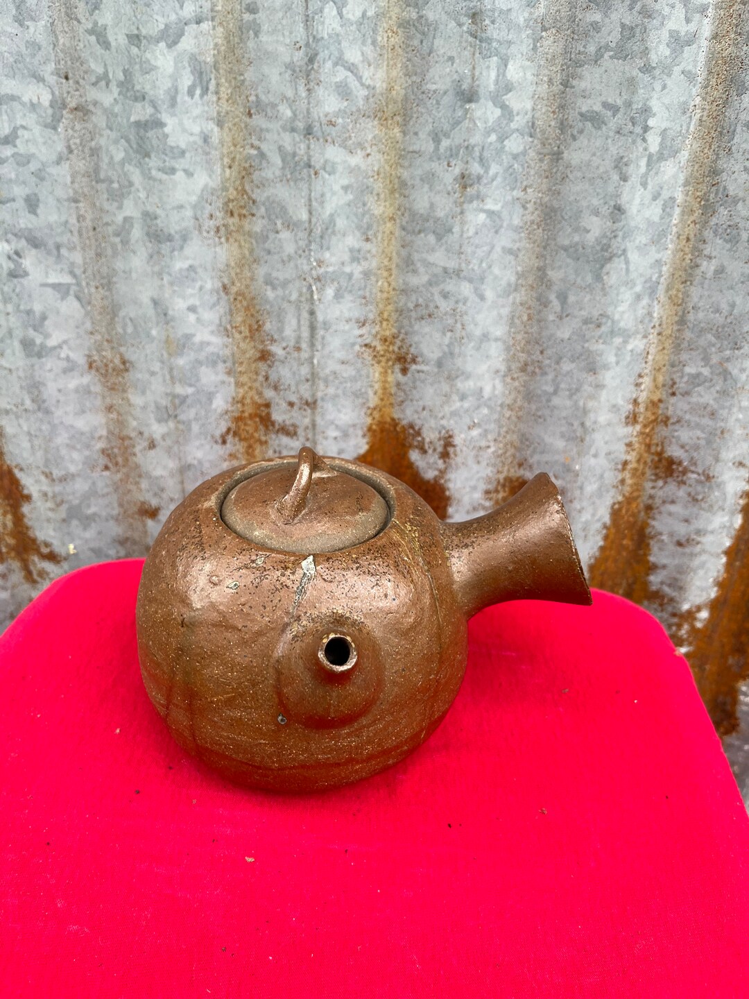 Handmade Teapot. Wood Fired.brown Teapot With Long Handle .side Handled ...