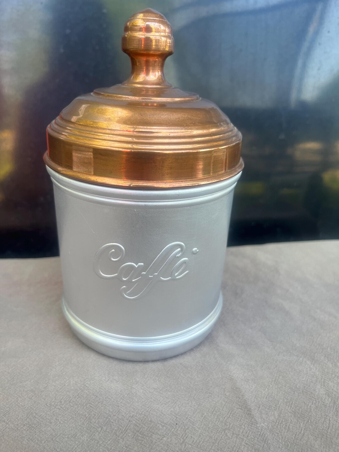 Italian -style Café Canister | Silver & Copper Coffee Storage Tin ...