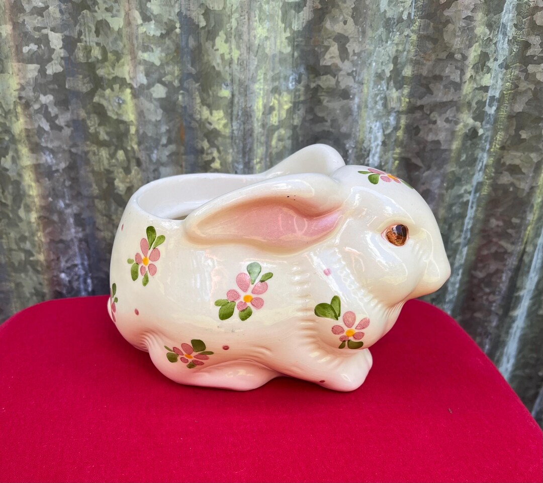 Vintage Avon Hand Painted Rabbit Dish, Rabbit Planter, Easter Decor ...