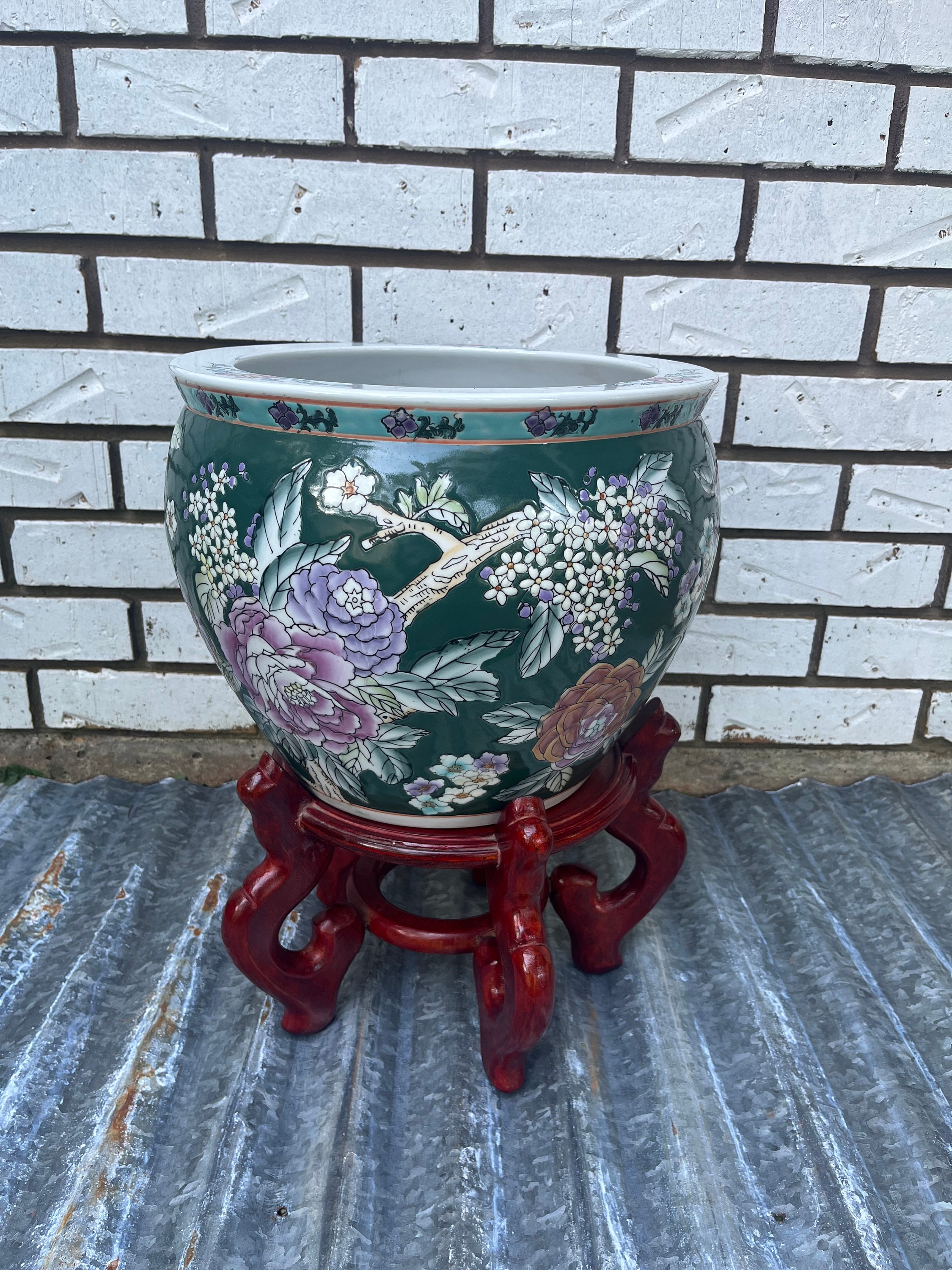 Large Vintage Planter,chinese Porcelain Planter,koi Bowl,goldfish Bowl ...