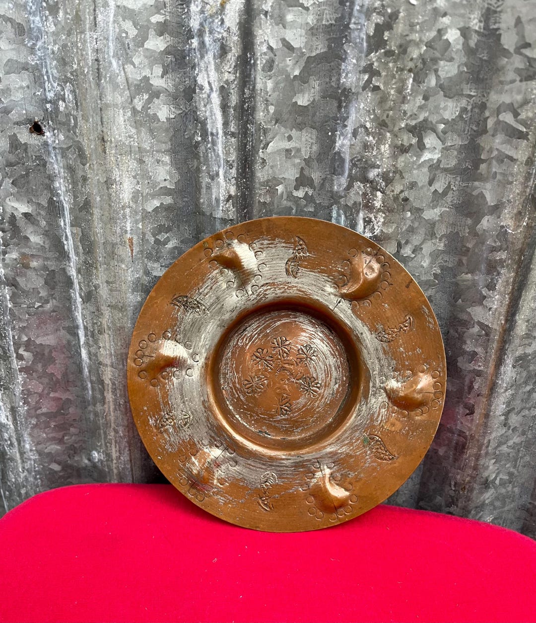 Vintage Copper Plate,bowl,tray. Footprints . Floral Design. A R E ...