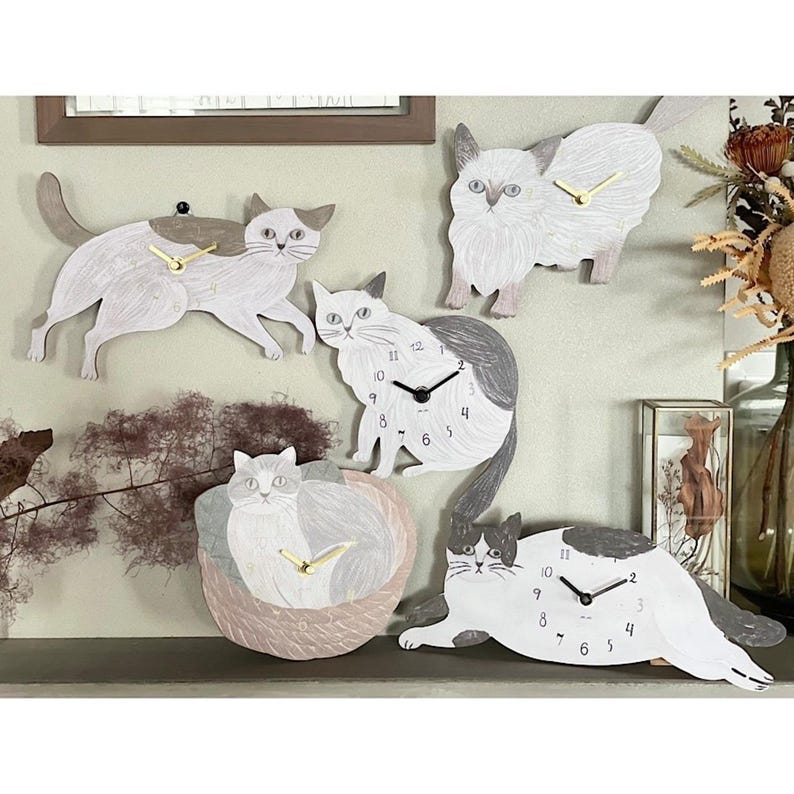 Matsuo Miyuki Cute Die-cut Cat Wall Clock | Home Decor - Etsy