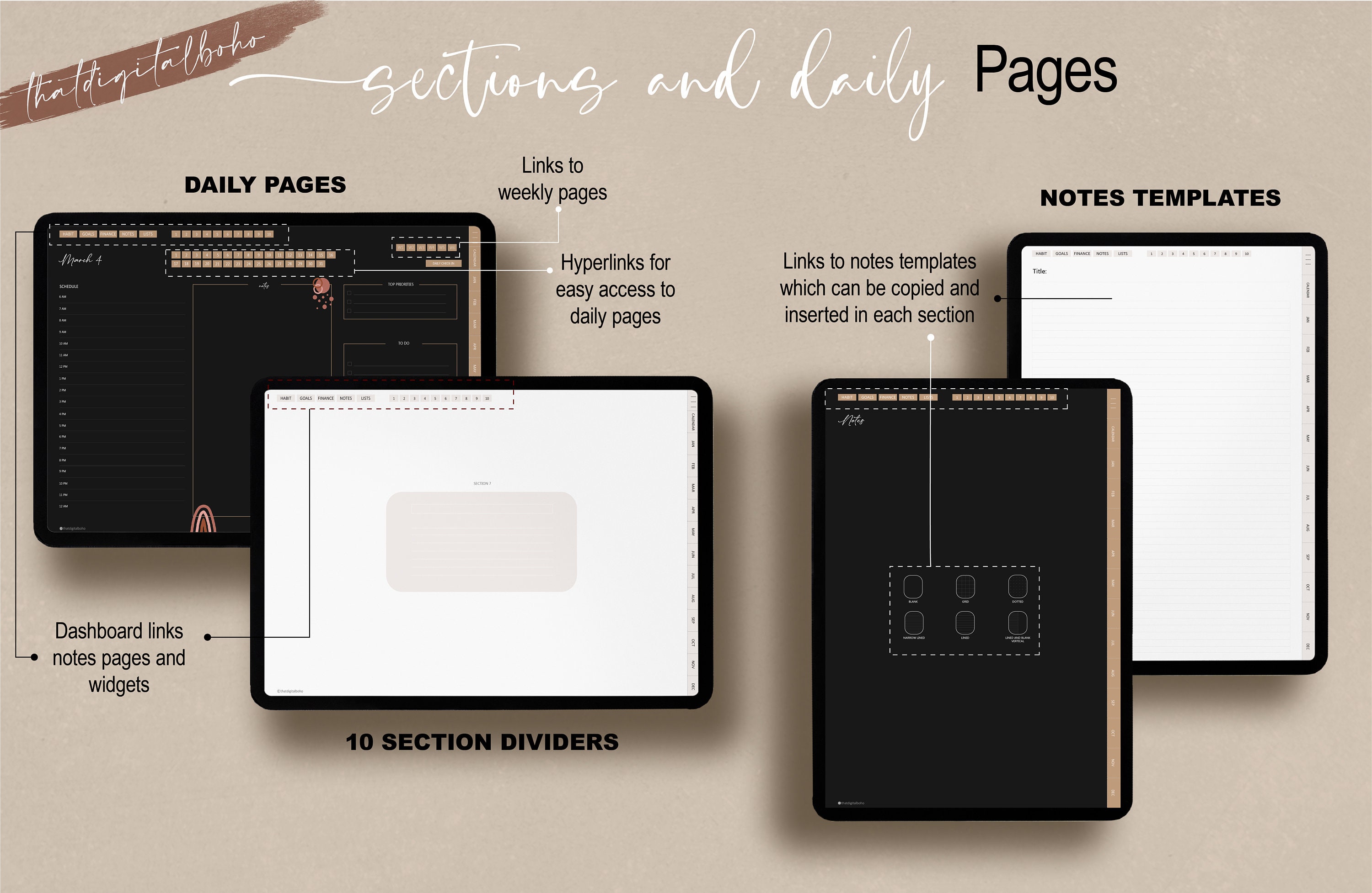 Undated Digital Goodnotes Planner, Monthly Digital Planner, Notability ...