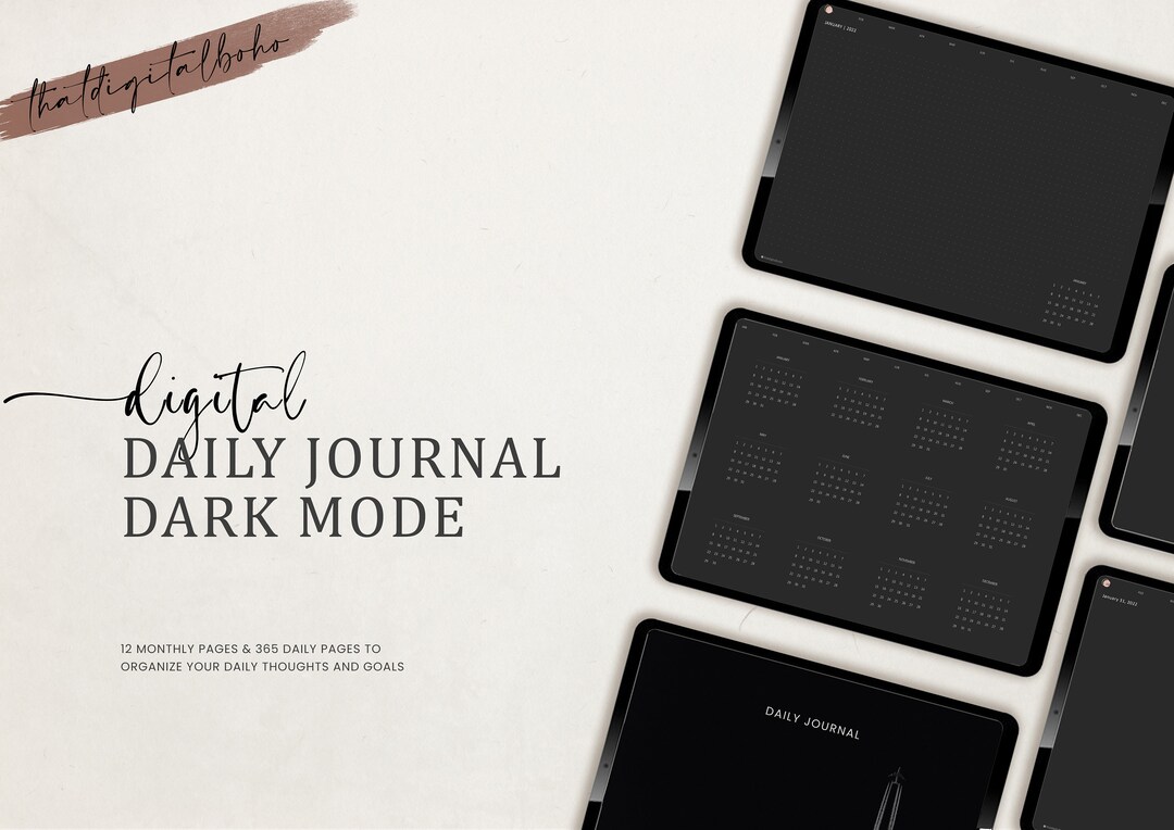 Digital Daily Journal Dark Mode, 365 Pages, Ipad/android Digital ...