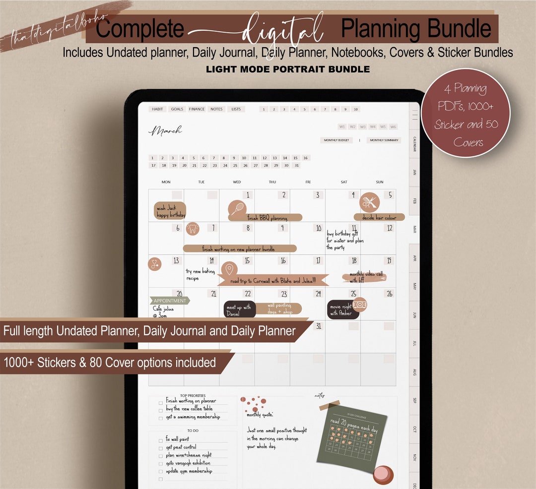 ULTIMATE BOHEMIAN Digital Planner Bundle Portrait Daily Planner, Daily ...