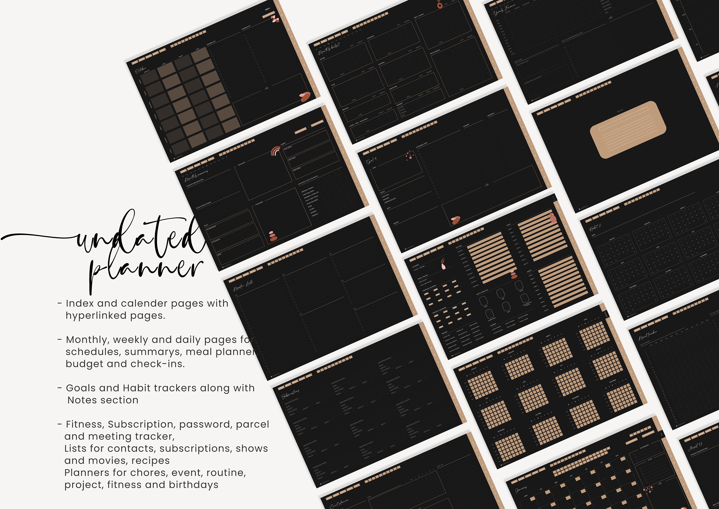 ULTIMATE BOHEMIAN Digital Planner Bundle Landscape DARK Mode Daily ...