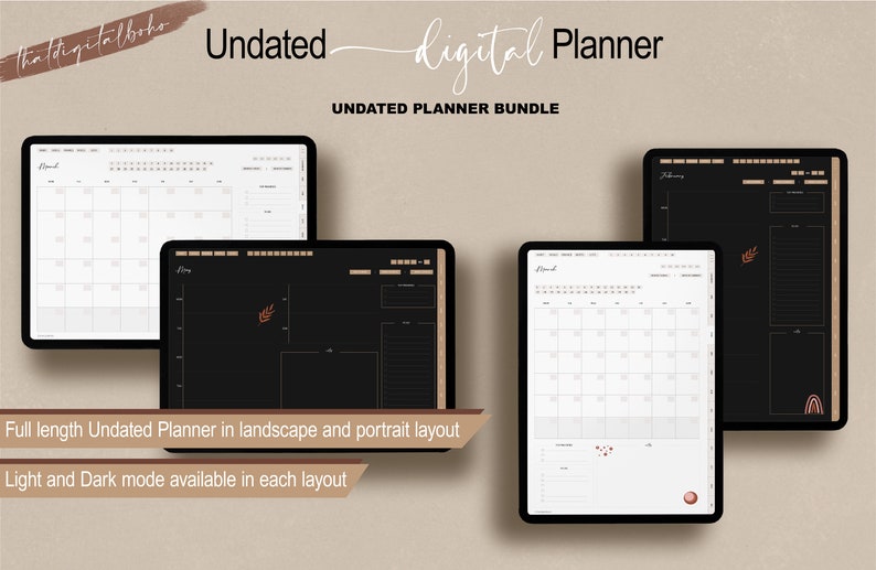 Undated Digital Goodnotes Planner, Monthly Digital Planner, Notability ...