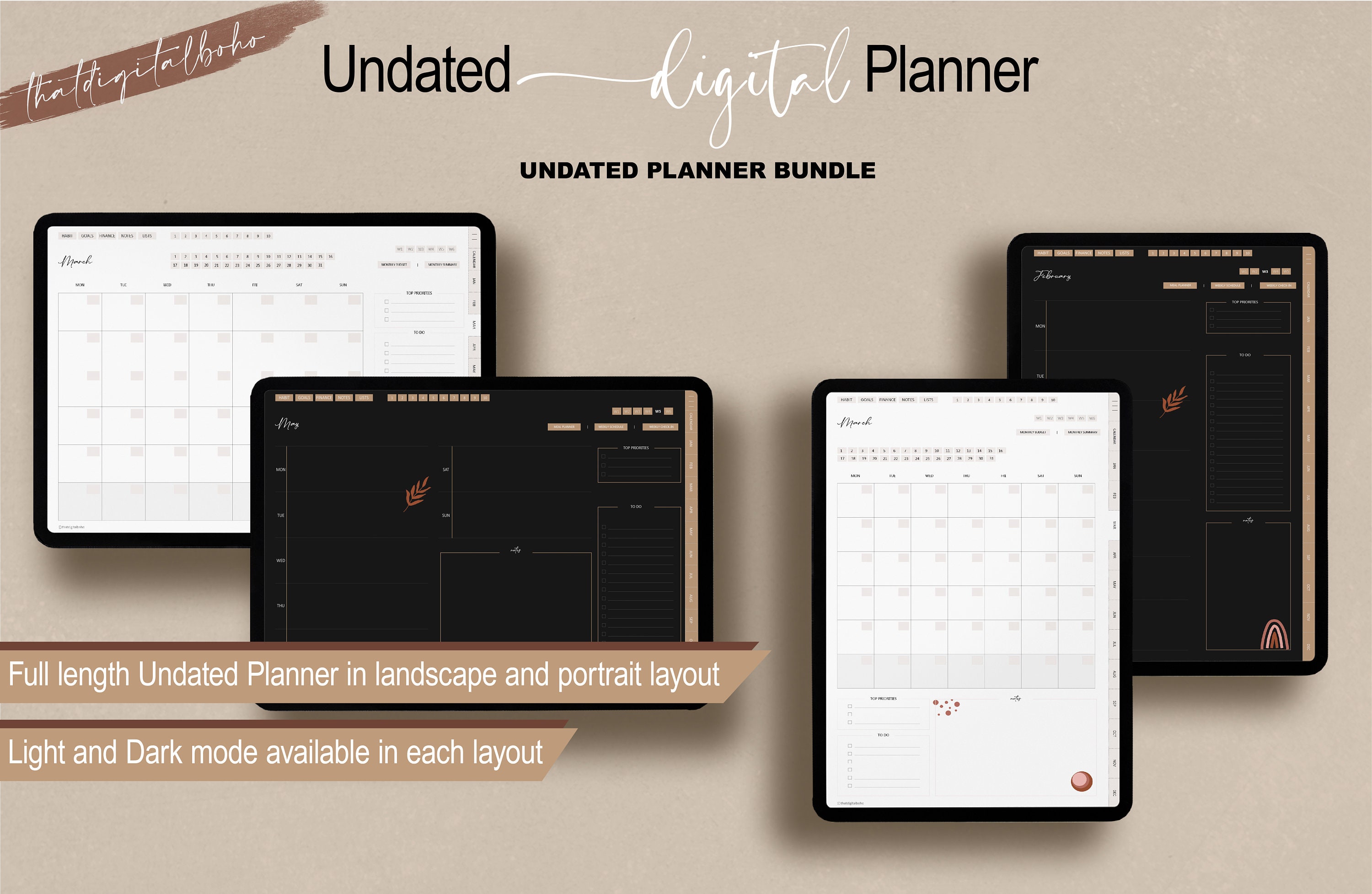 Undated Digital Goodnotes Planner, Monthly Digital Planner, Notability ...