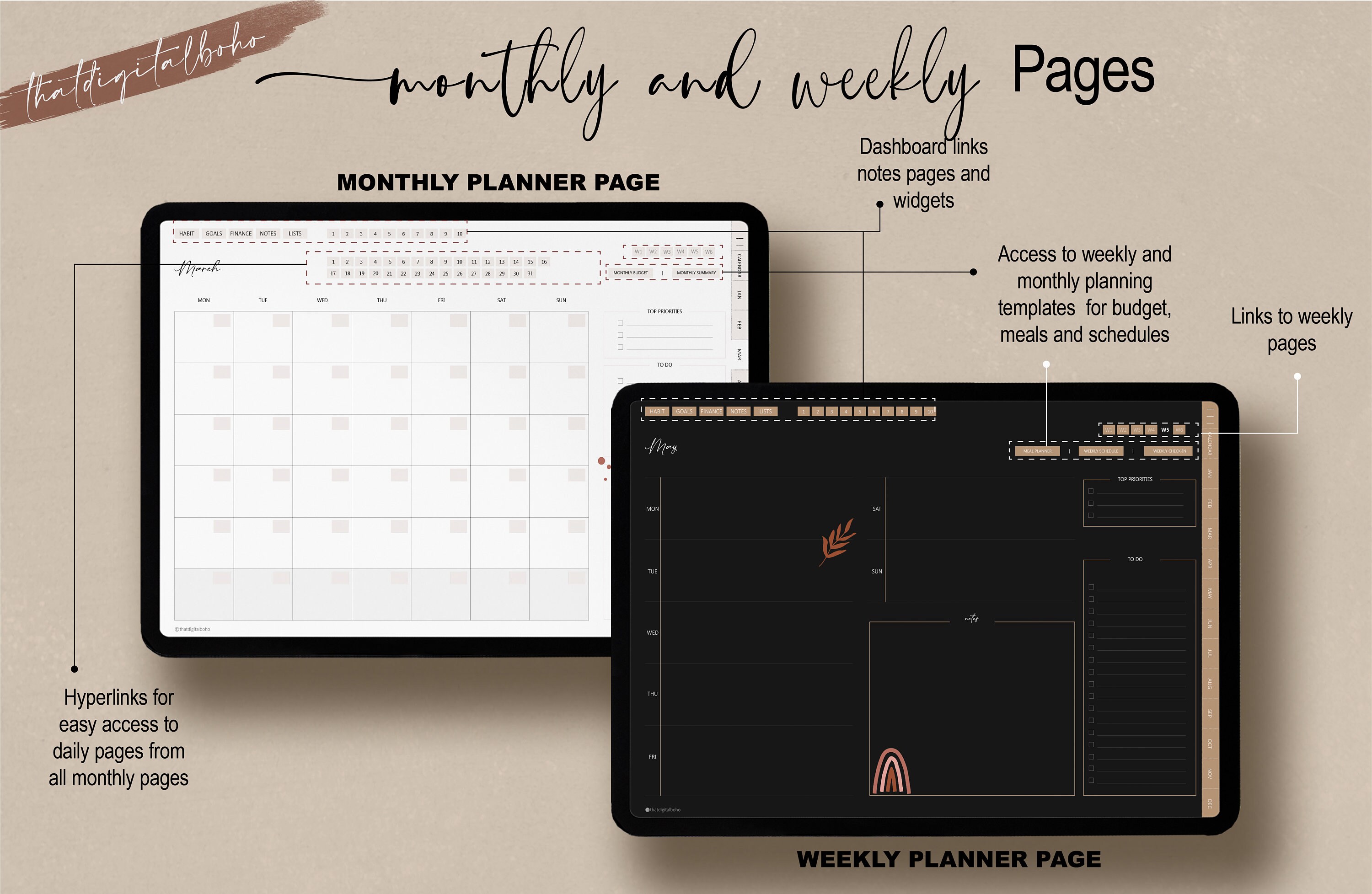 Undated Digital Goodnotes Planner, Monthly Digital Planner, Notability ...