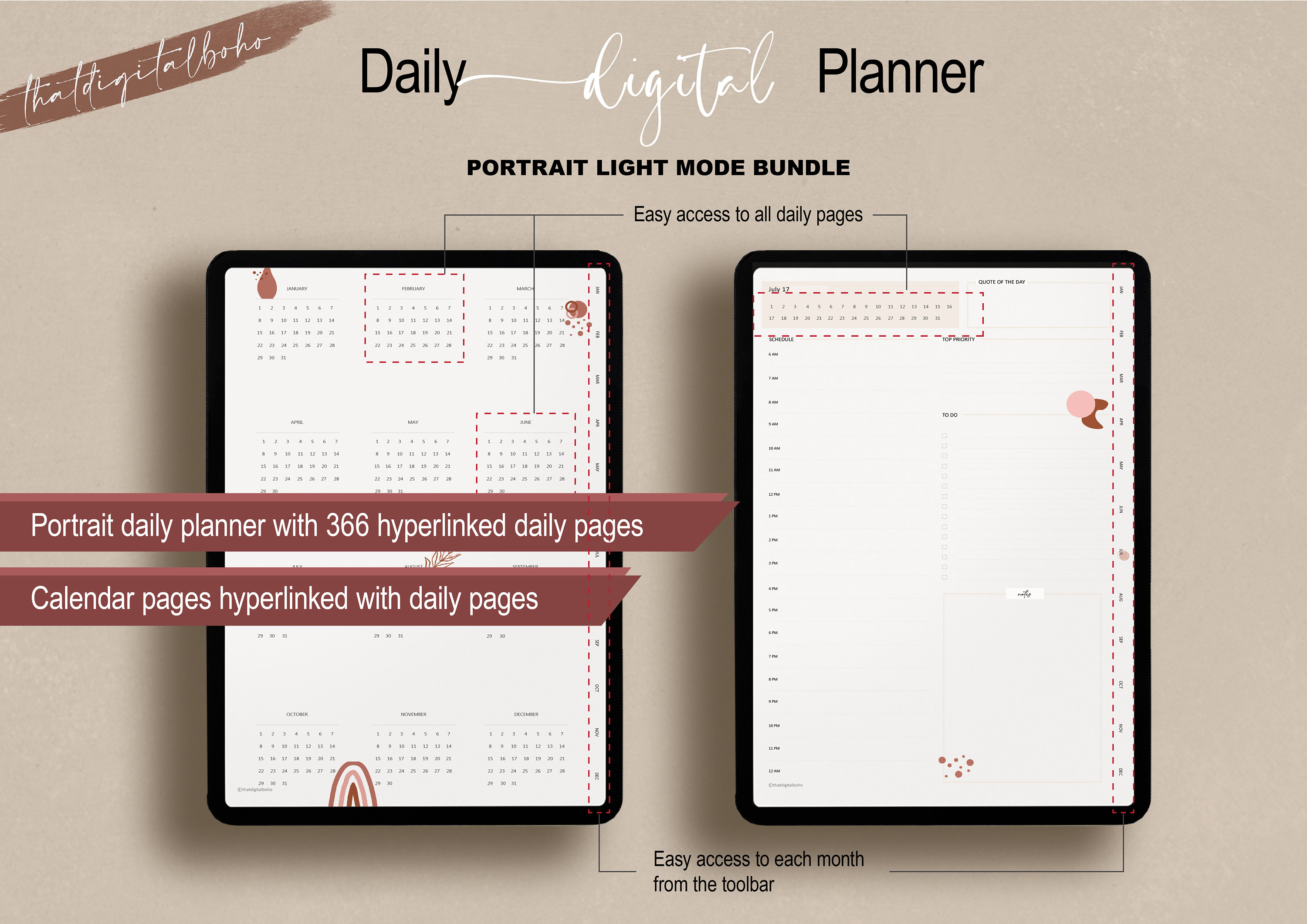 ULTIMATE BOHEMIAN Digital Planner Bundle Portrait Daily Planner, Daily ...