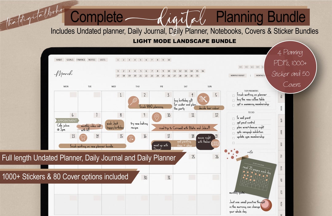 ULTIMATE BOHEMIAN Digital Planner Bundle Landscape, Daily Planner,daily ...