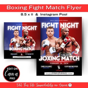 Boxing Match Fight Night Event Flyer Instagram Post & 8.5 X 11 Digital ...