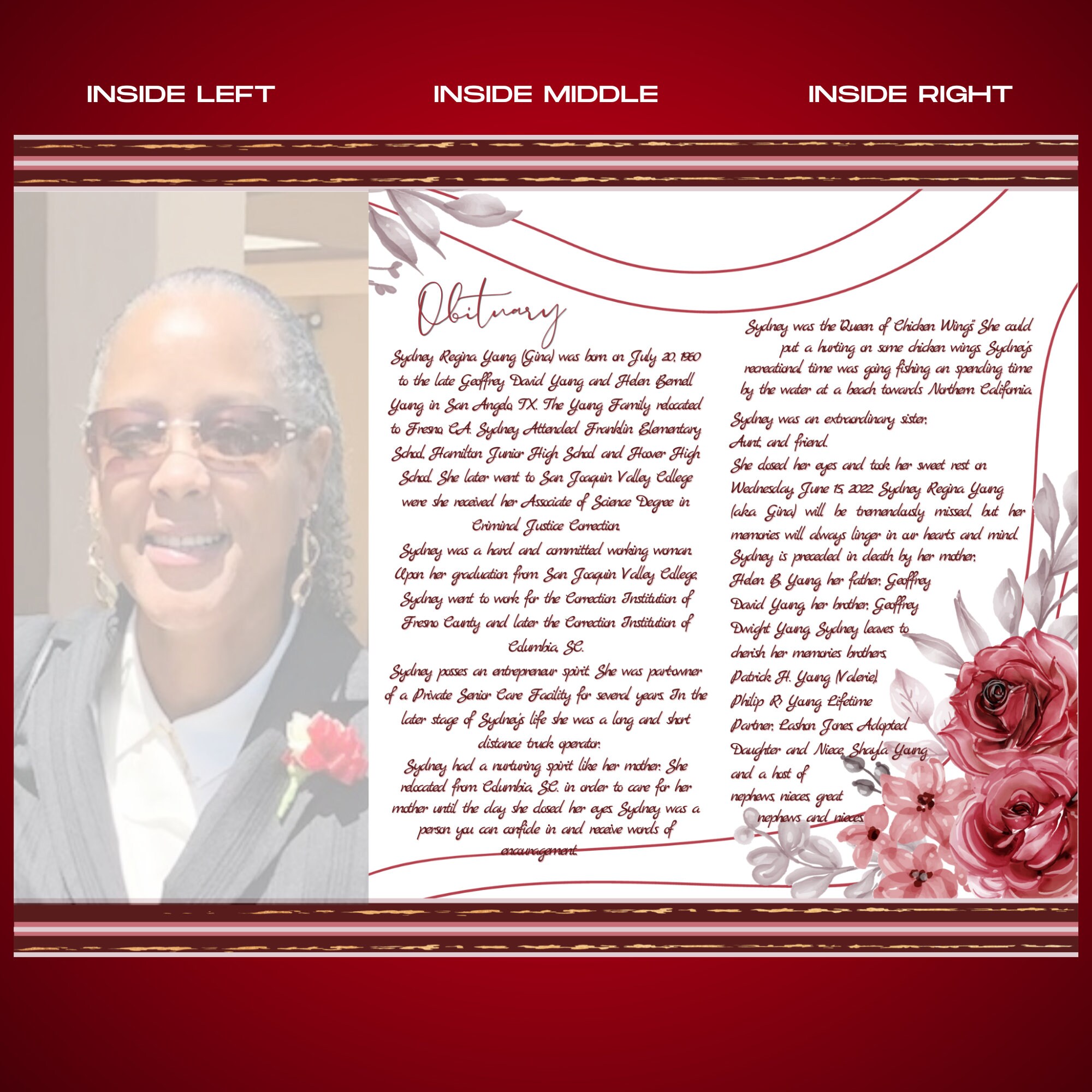 Editable Red Flower Funeral Brochure Program « Canva Template CANVA PRO ...