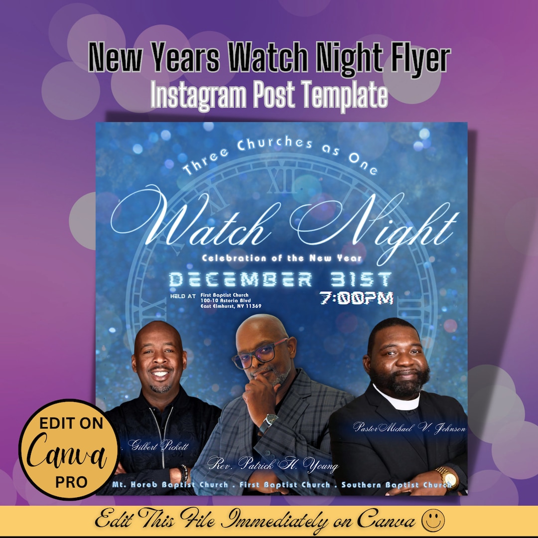 New Years Eve Watch Night Church Service Flyer Instagram Post Template ...
