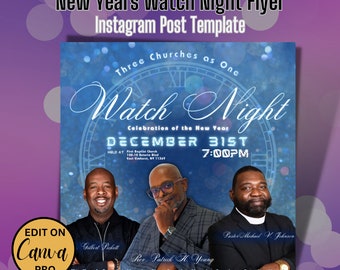 New Years Eve Watch Night Church Service Flyer (8x11) & Instagram Post ...