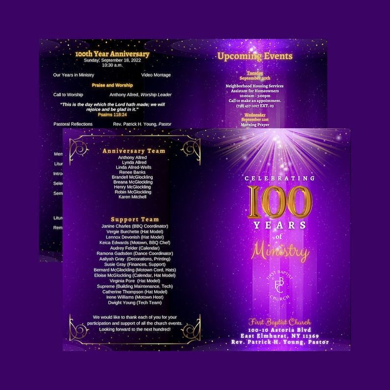 Church Anniversary Program Template | 11 X 8.5 | CANVA PRO | Editable ...