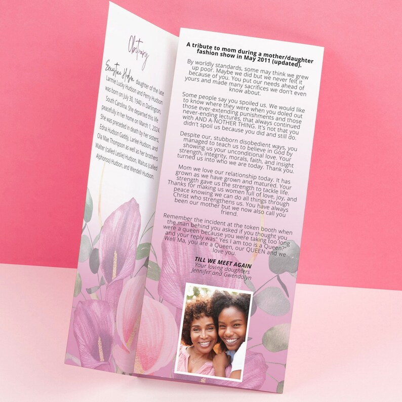Pink Flower Funeral Brochure Program | Print & Edit | « Canva Template ...
