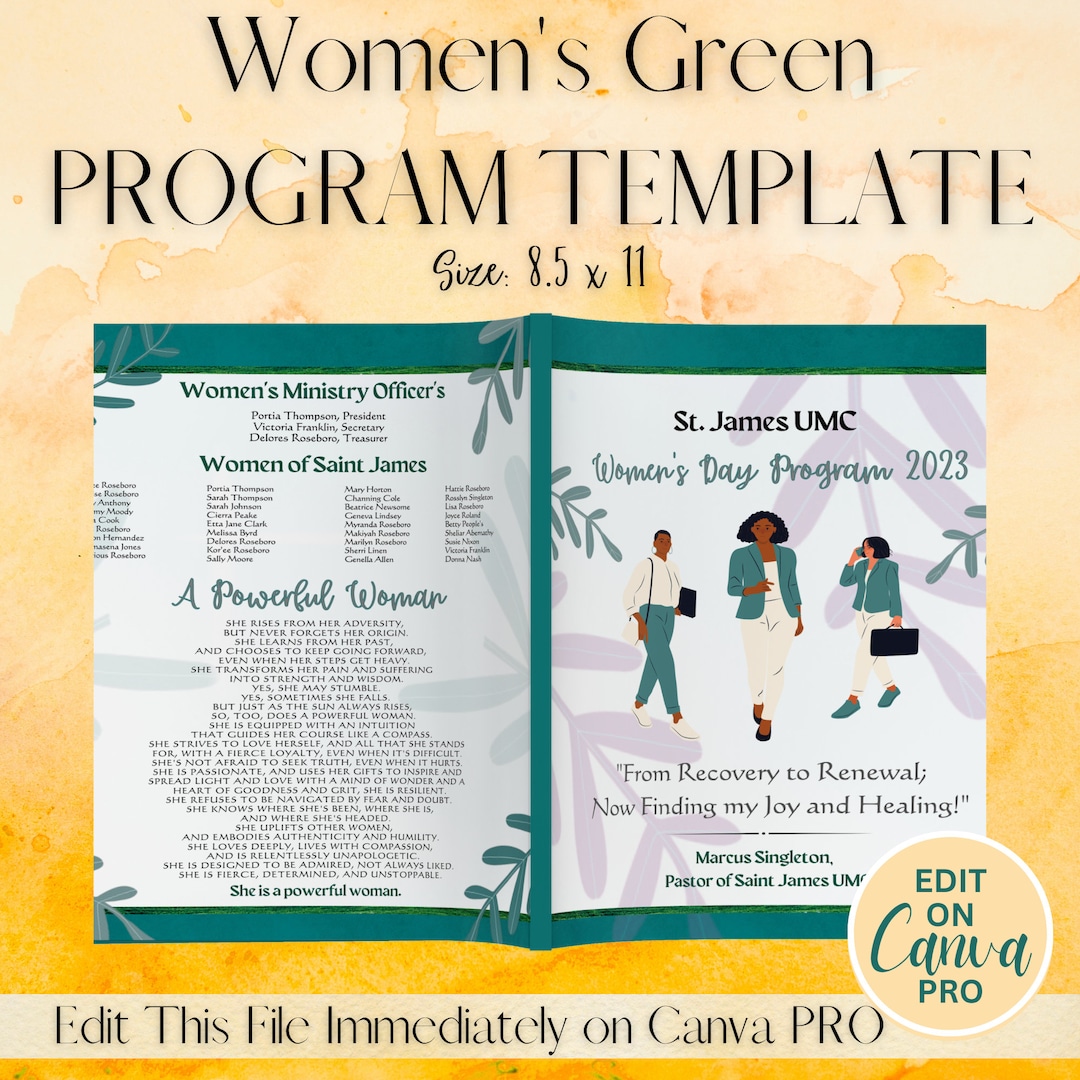 Women Anniversary Program Template ( 4 Page) (green & White) | 8.5 X 11 ...