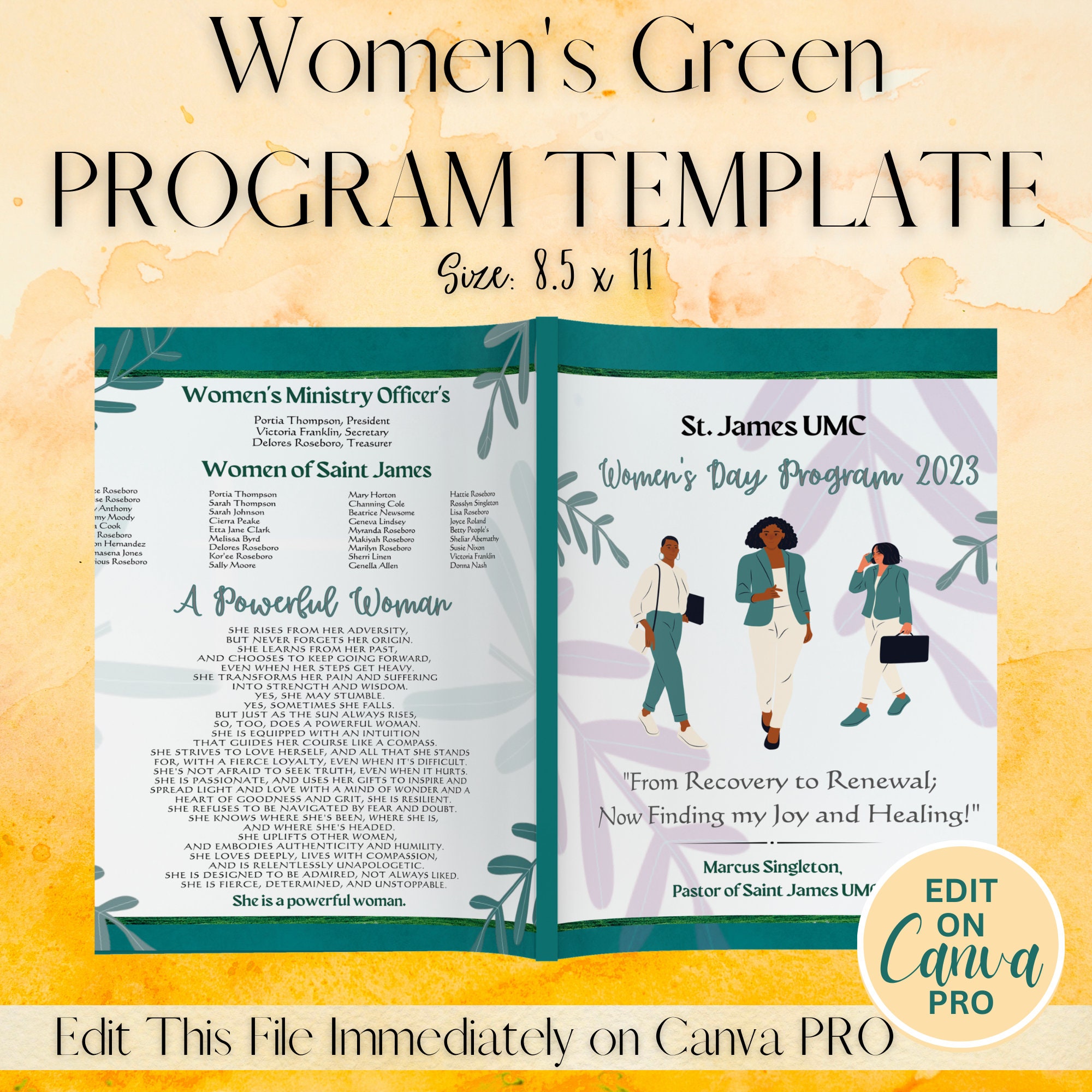 Women Anniversary Program Template ( 4 Page) (green & White) | 8.5 X 11 ...