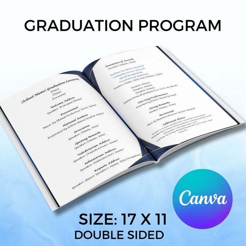 Graduation Program Template (colors Can Be Changed) | 17 X 11 Tabloid ...