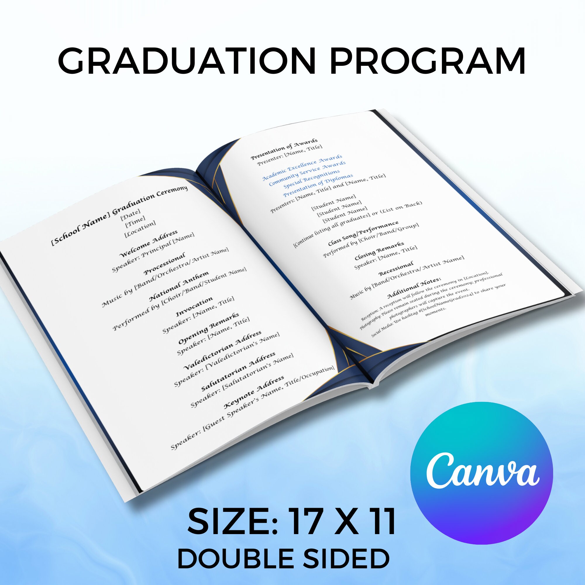 Graduation Program Template (colors Can Be Changed) | 17 X 11 Tabloid ...