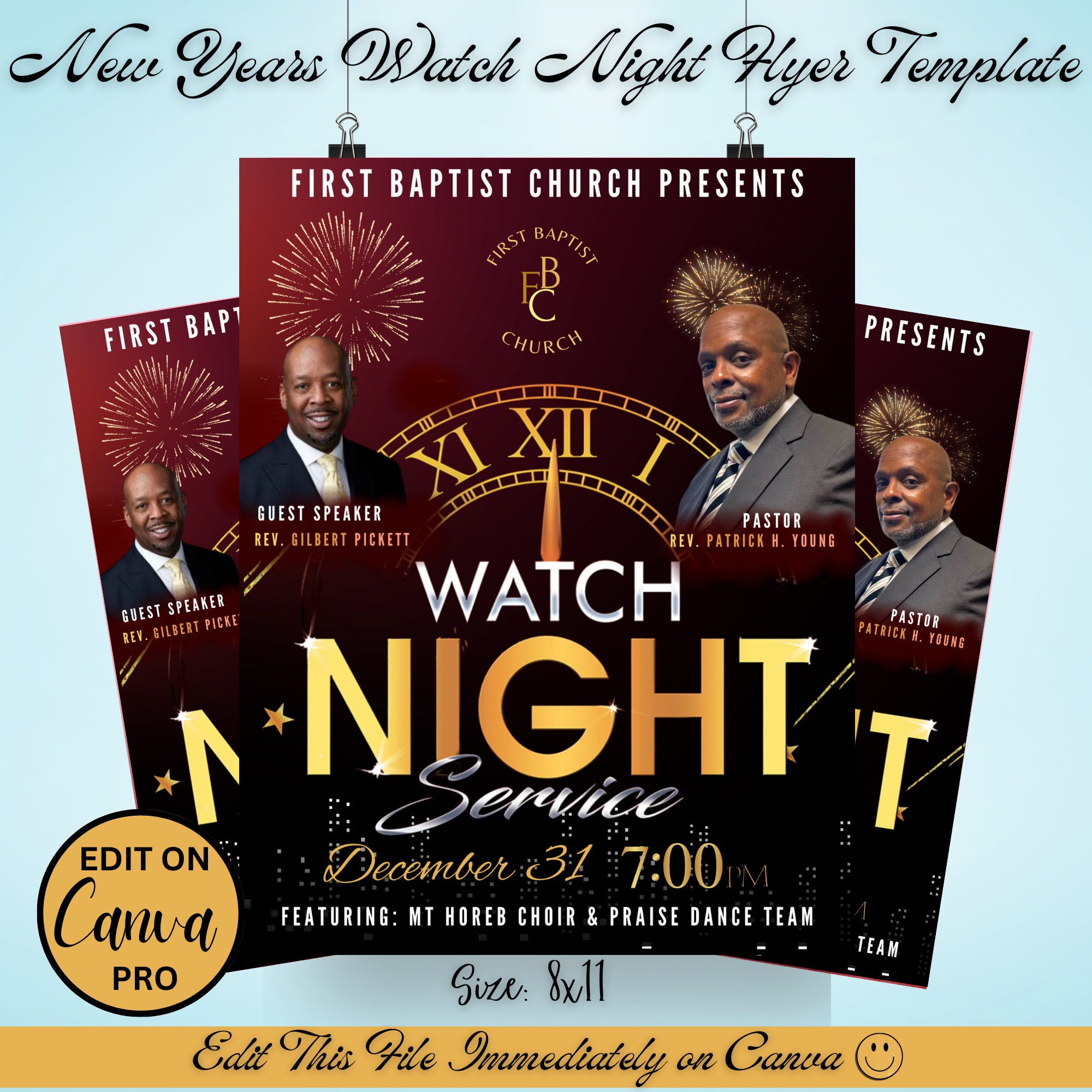 New Years Eve Watch Night Church Service Flyer (8x11) & Instagram Post ...