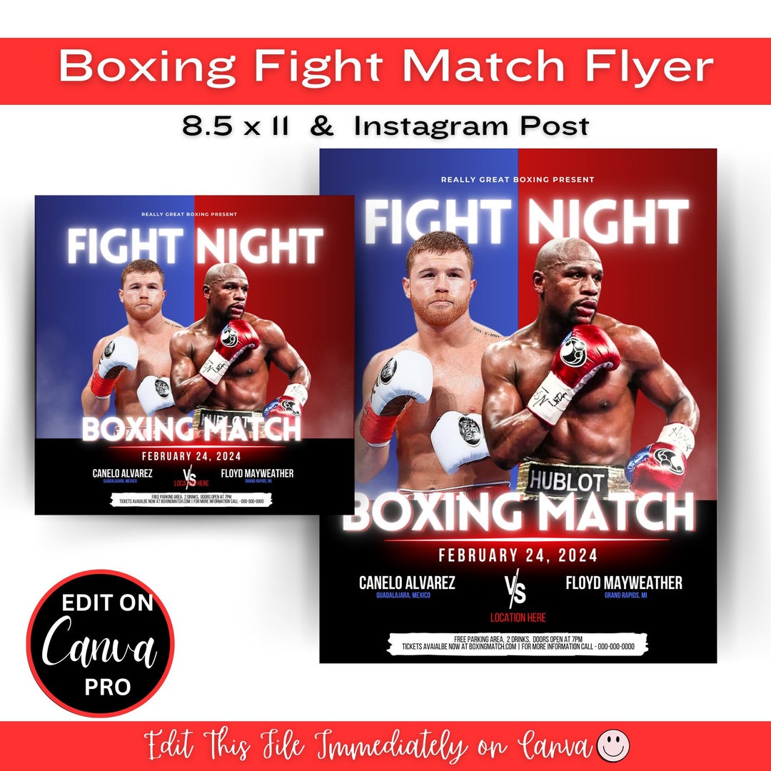Boxing Match Fight Night Event Flyer Instagram Post & 8.5 X 11 Digital ...