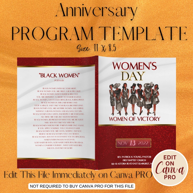 Anniversary Program Template ( 6 Page) (red, Gold & White) | 8.5 X 11 ...