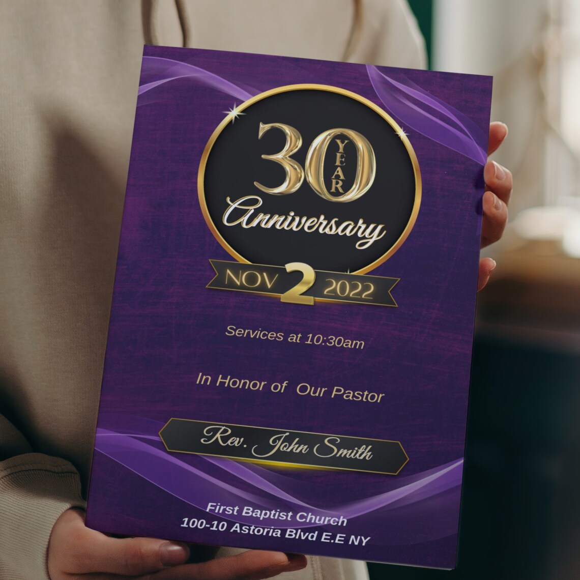 Church Anniversary Program Template (purple & Gold) | 11 X 8.5 Brochure ...