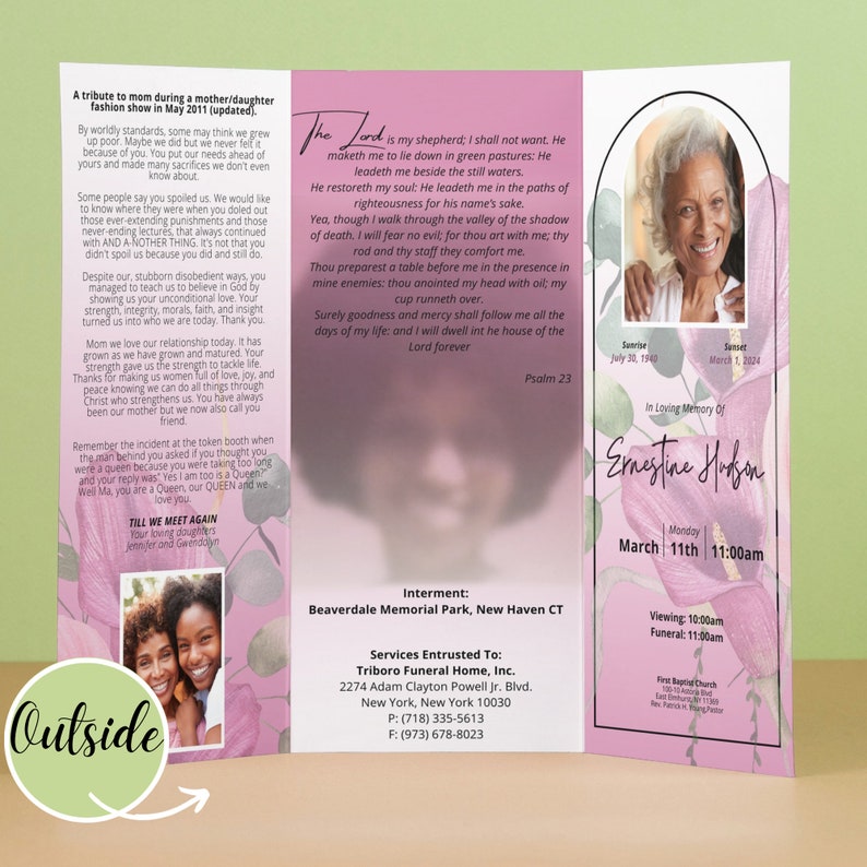 Pink Flower Funeral Brochure Program | Print & Edit | « Canva Template ...