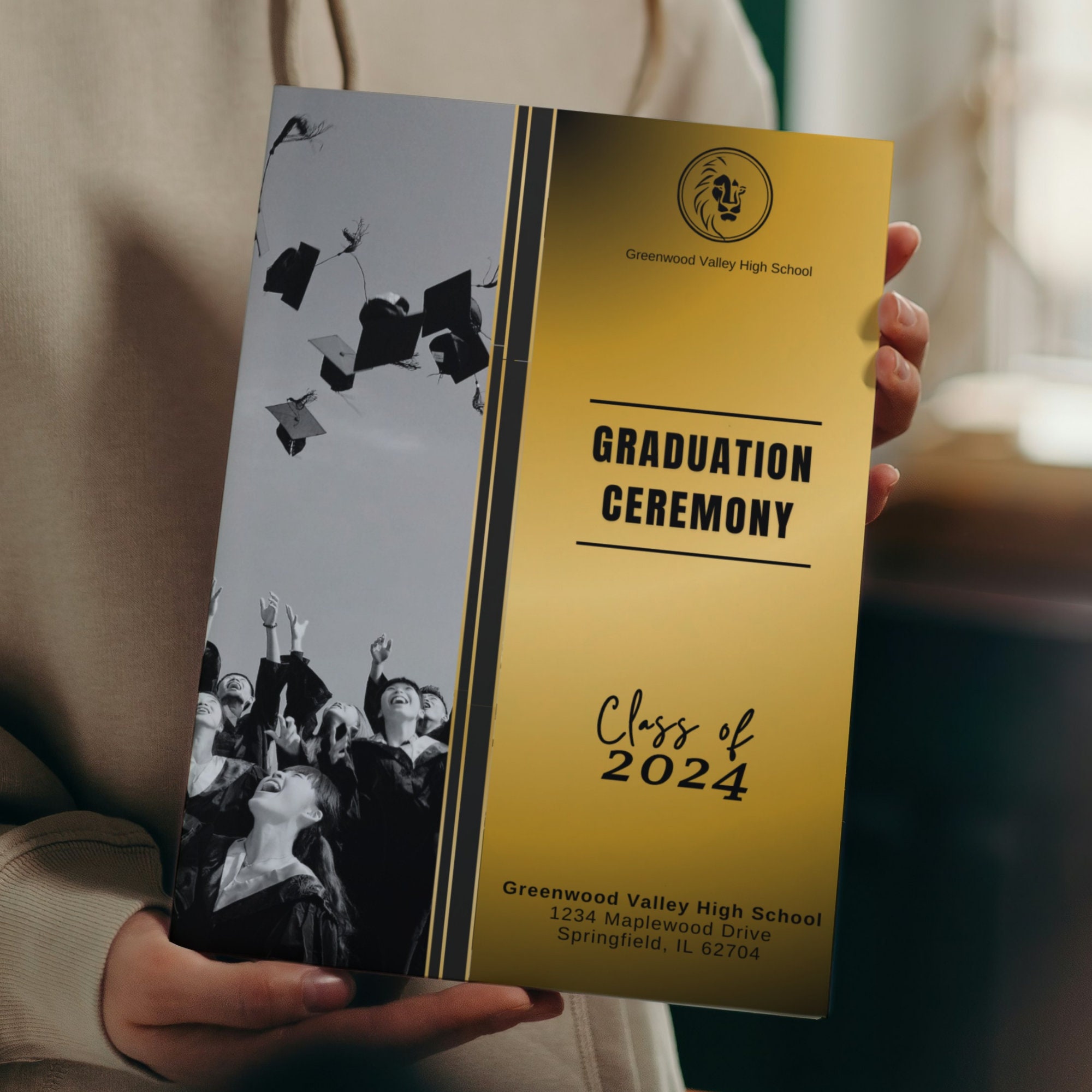 Graduation Program Template (white, Gold & Black) | 17 X 11 Tabloid ...