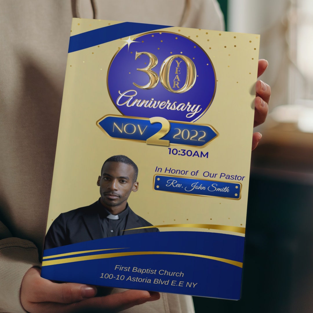 Church Anniversary Program Template (yellow & Blue) | 11 X 8.5 Brochure ...